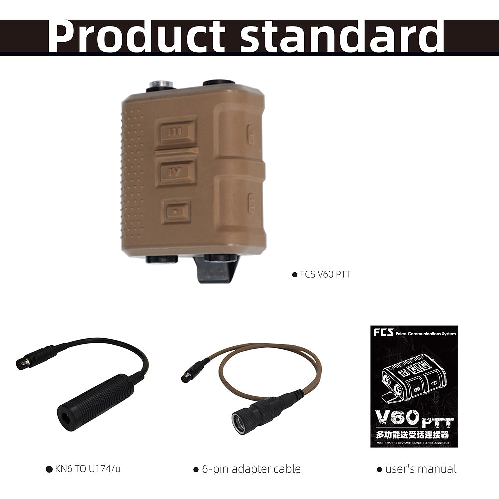 FCS V60 PTT Tactical Transmitter Receiver Connector AMP HeadSet – tac ...